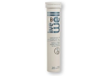 Šnypščiosios tabletės LIVE WELL MAGNESIUM + B6, 20 vnt. | BARBORA