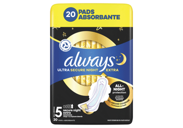Higieniniai paketai ALWAYS Ultra Secure Night Extra, S5, 20 vnt. | BARBORA