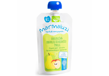 Ekologiška obuolių ir kriaušių tyrelė MARMALUZI (nuo 4 mėn.), 90 g ...