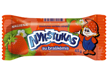 Glaistytas varškės sūrelis NYKŠTUKAS su braškėmis, 23,9% rieb., 45 g ...