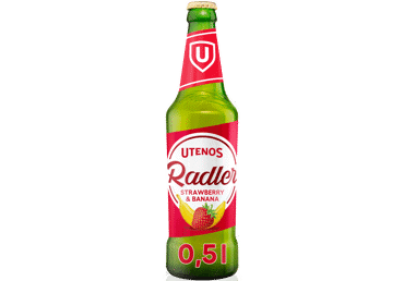 Braškių ir bananų skonio UTENOS alaus kokteilis RADLER, 500 ml | BARBORA