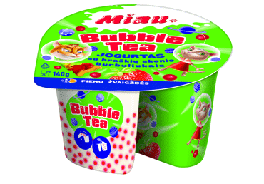 Jogurtas MIAU su braškių ir juododios arbatos skonioburbuliukais BUBBLE ...