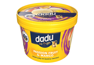 Vaniliniai ledai DADU su mangų gabaliukais, pasiflorų įdaru, 400 g ...